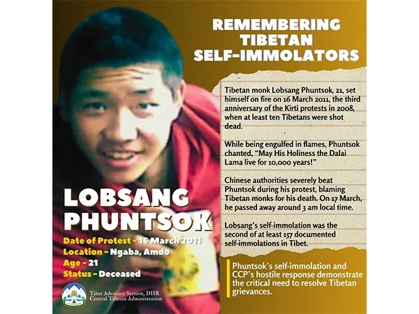 Tibetan Monk Lobsang Phuntsok honored on 14th Anniversary of Self ...